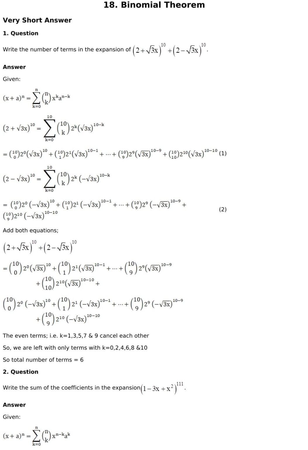 RD Sharma Solutions for Class 11 Maths Chapter 18 Binomial Theorem ...