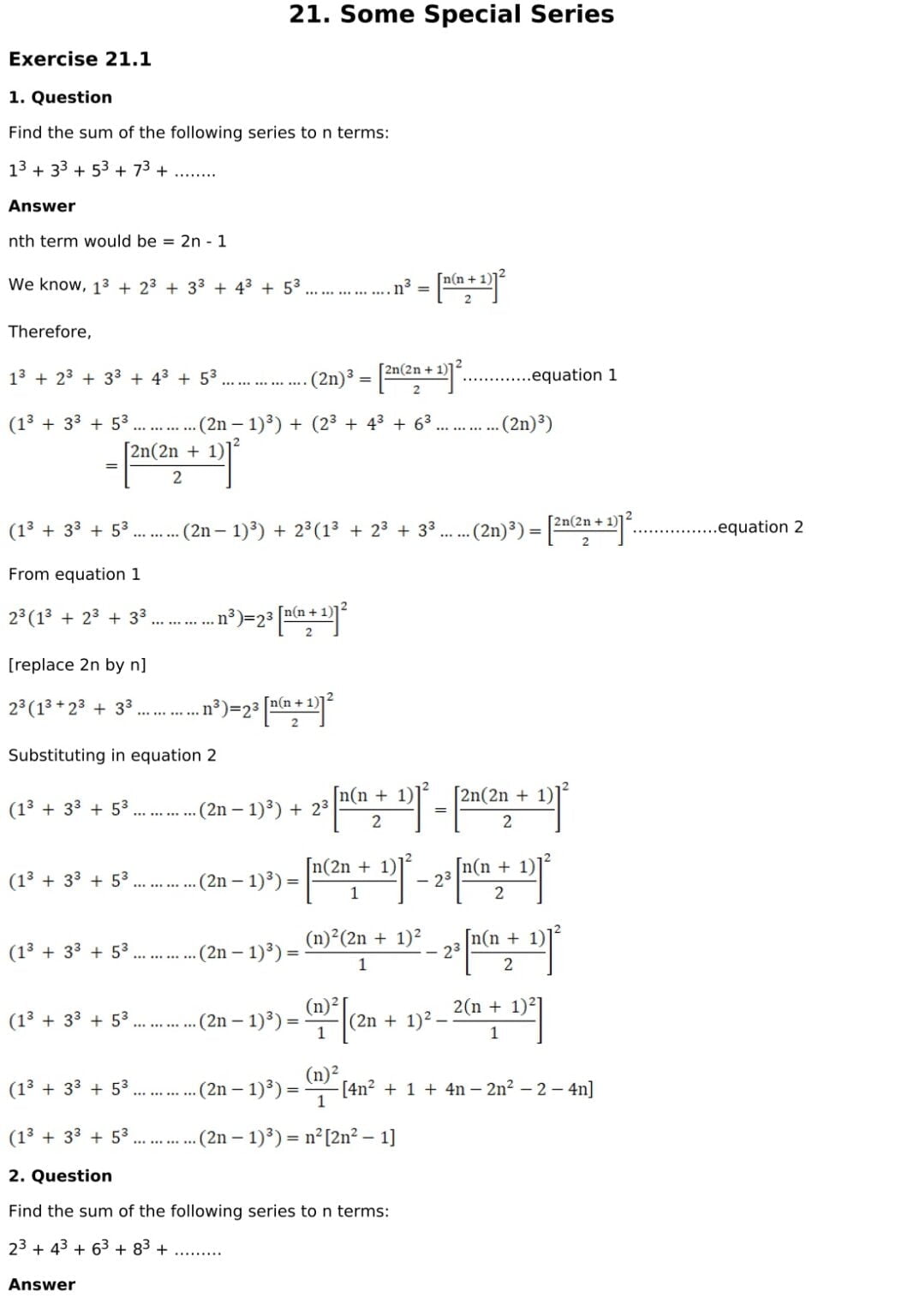 RD Sharma Solutions for Class 11 Maths Chapter 21 - Some Special Series ...