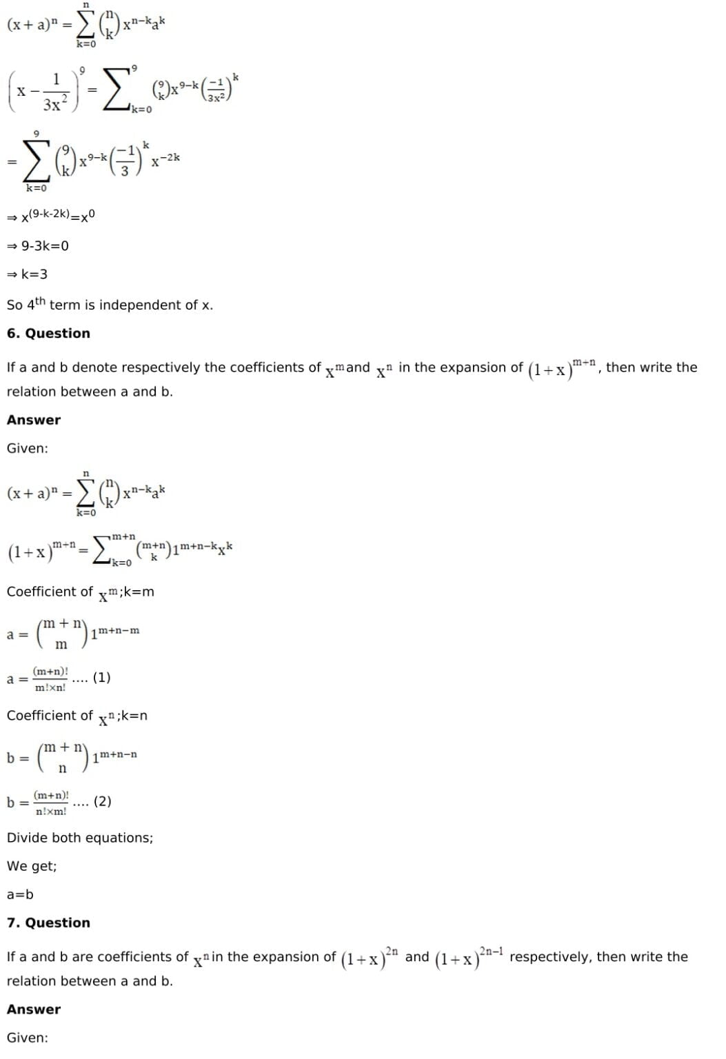RD Sharma Solutions for Class 11 Maths Chapter 18 Binomial Theorem ...