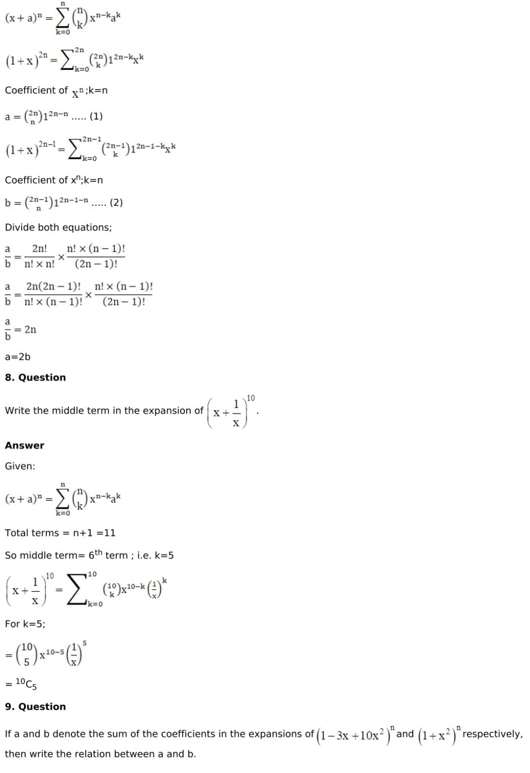 RD Sharma Solutions for Class 11 Maths Chapter 18 Binomial Theorem ...
