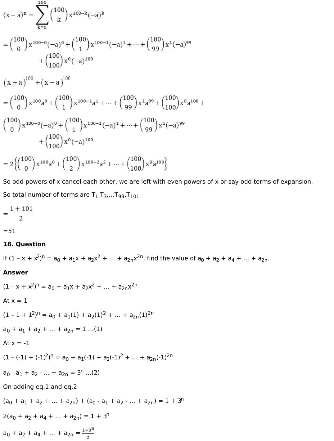 RD Sharma Solutions for Class 11 Maths Chapter 18 Binomial Theorem ...